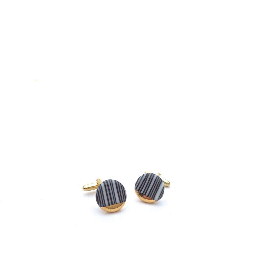 Gold Cuff Links Porcelain Cufflinks Gift for Men 18 Year Anniversary ...