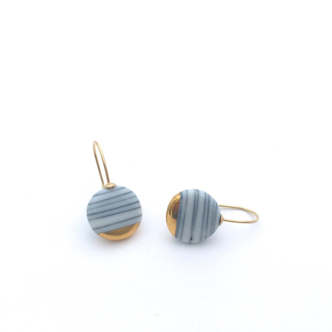 Classic Small Circle Earrings Porcelain Ceramics With 18k - Etsy
