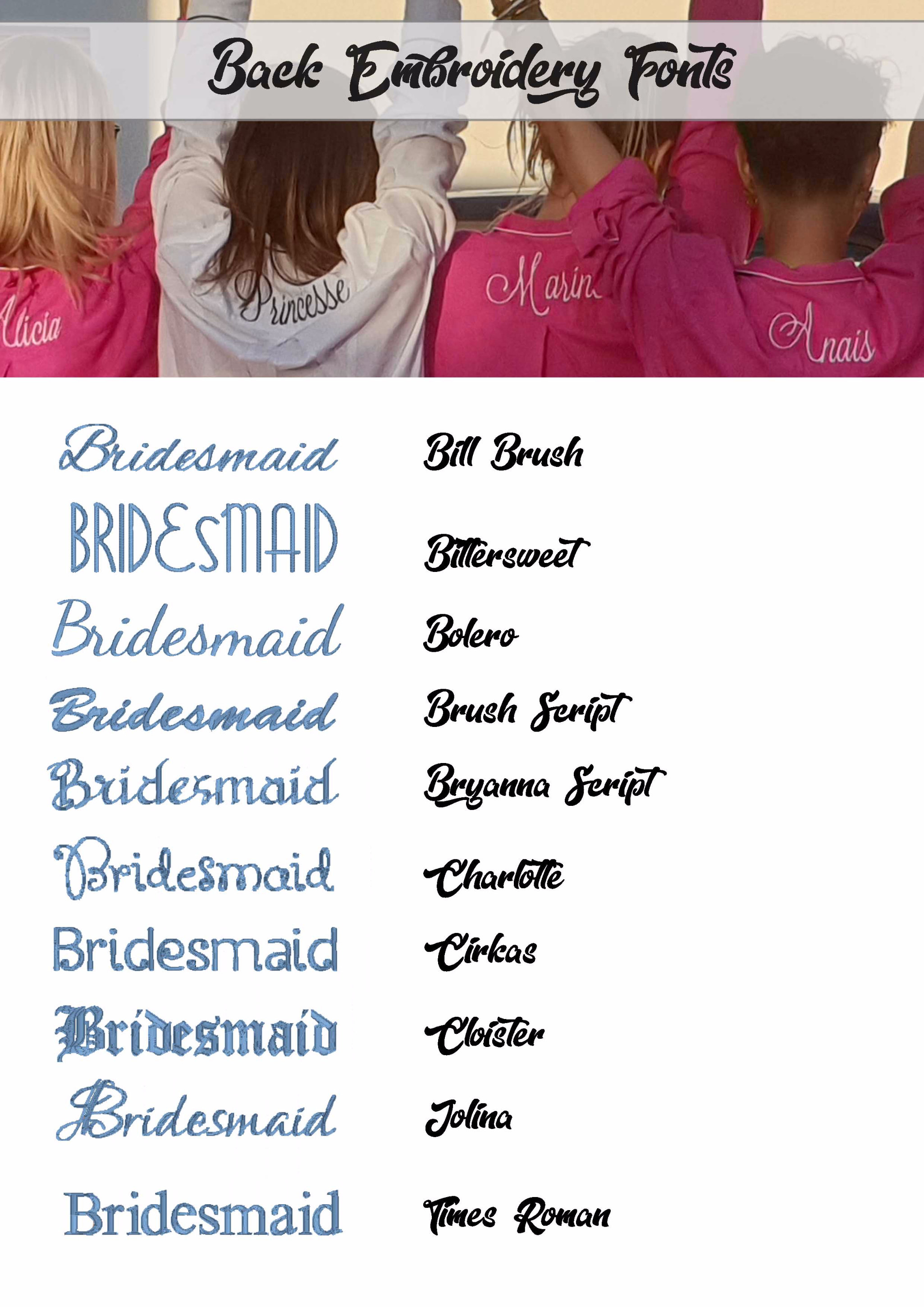 ADD ON Monogram Embroidery Bridesmaid Names Bridesmaid - Etsy