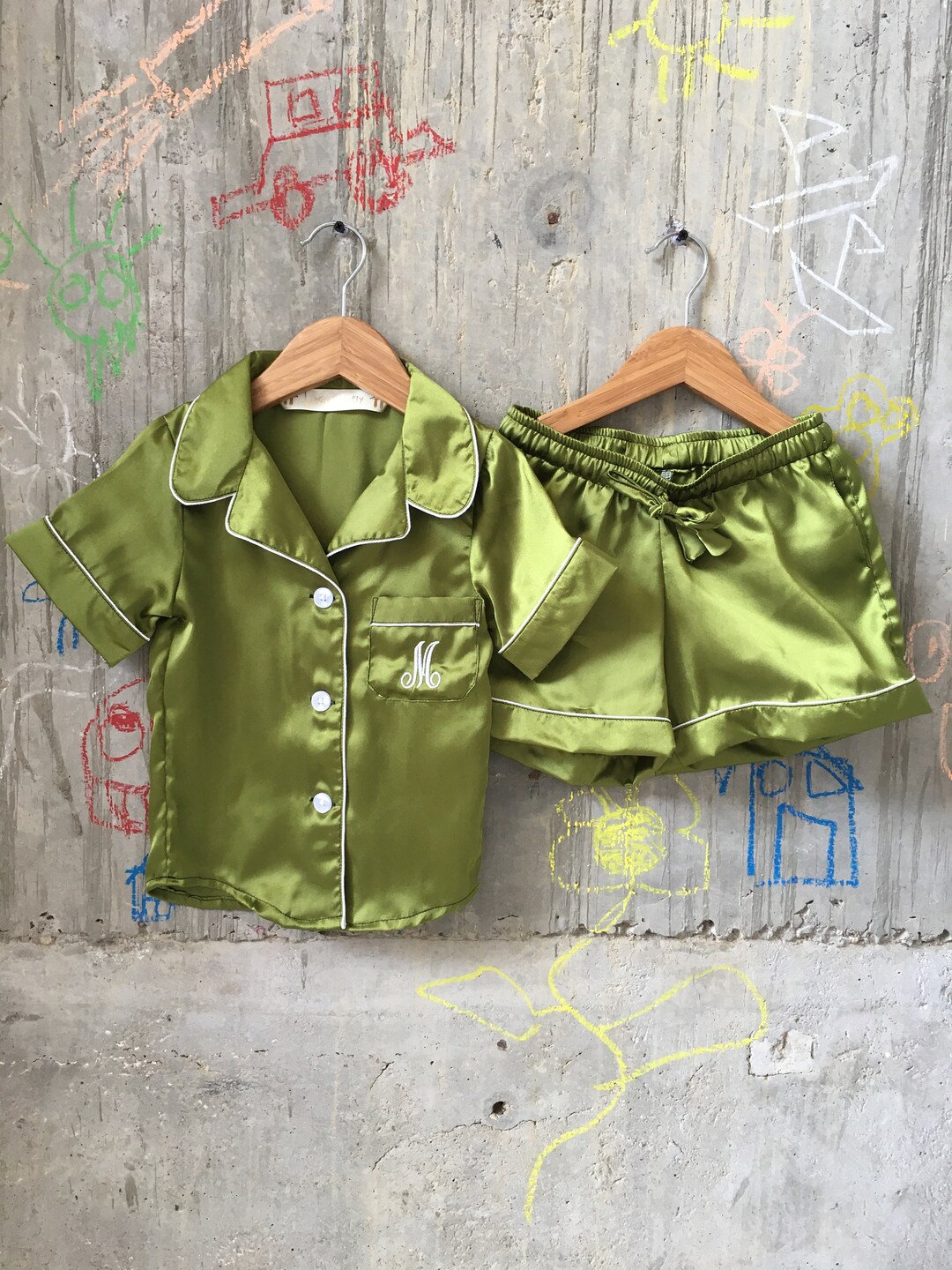 Green Satin Pajamas for Flower Girl Proposal. Bridal Party Pajamas for ...