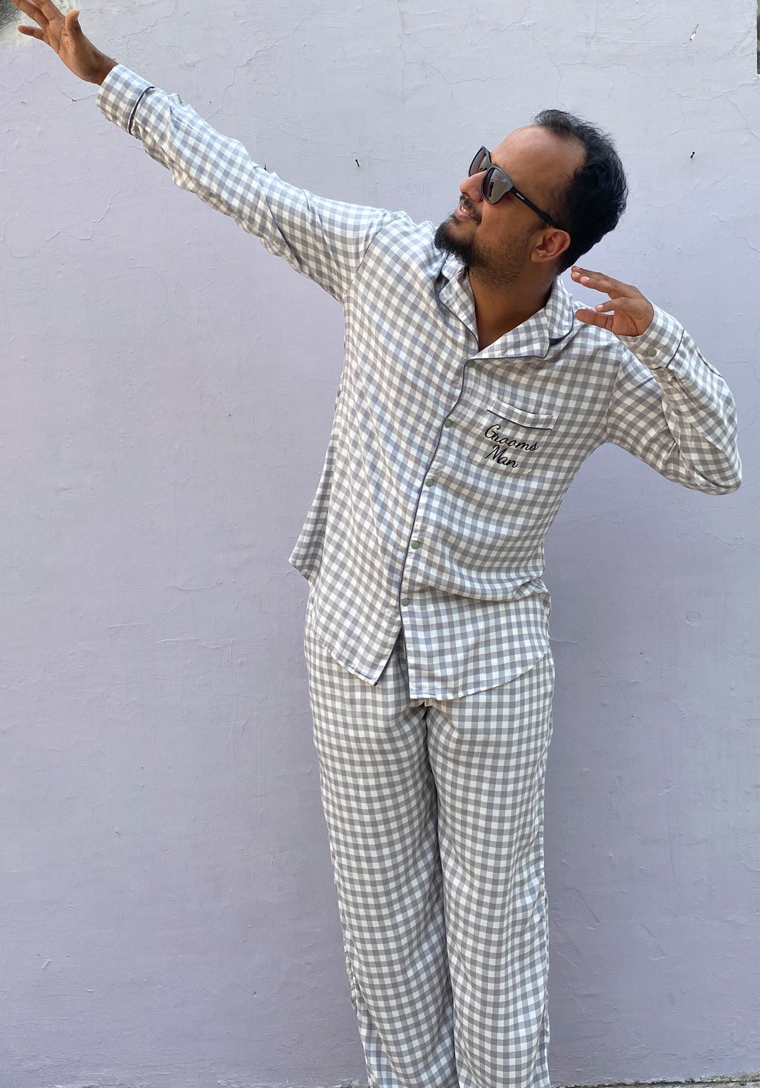 Grey Plaid Pajamas for Him, Groomsmen Pajamas, Long Pant Pajamas, Gift ...