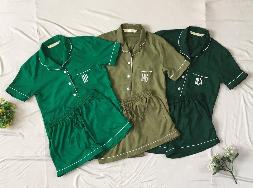 Green New Shirt Short Long Pant Set Monogrammed Bridesmaid Pajamas ...