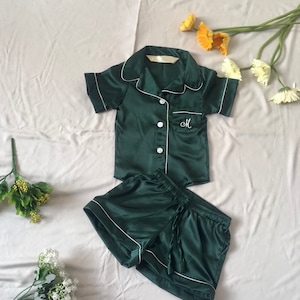 Silky Emerald Green Matching Bridesmaid Pajamas Shirt Short Pant Set ...