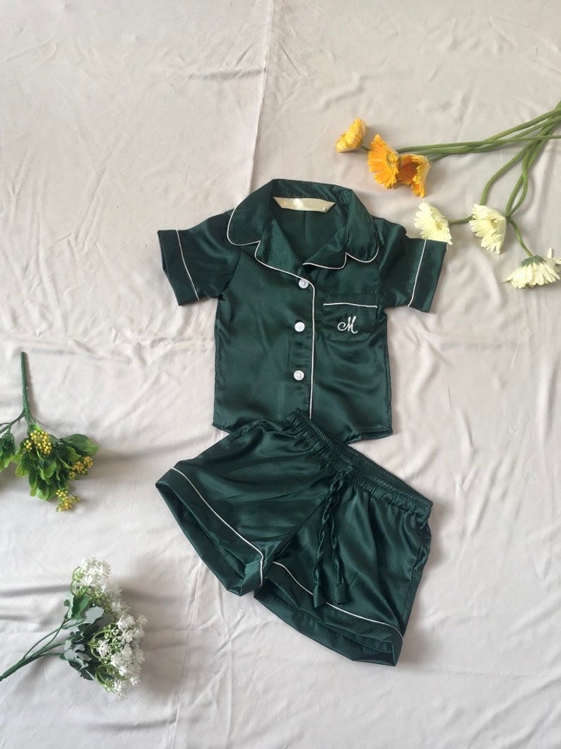 Silky Emerald Green Matching Bridesmaid Pajamas Shirt Short Pant Set ...