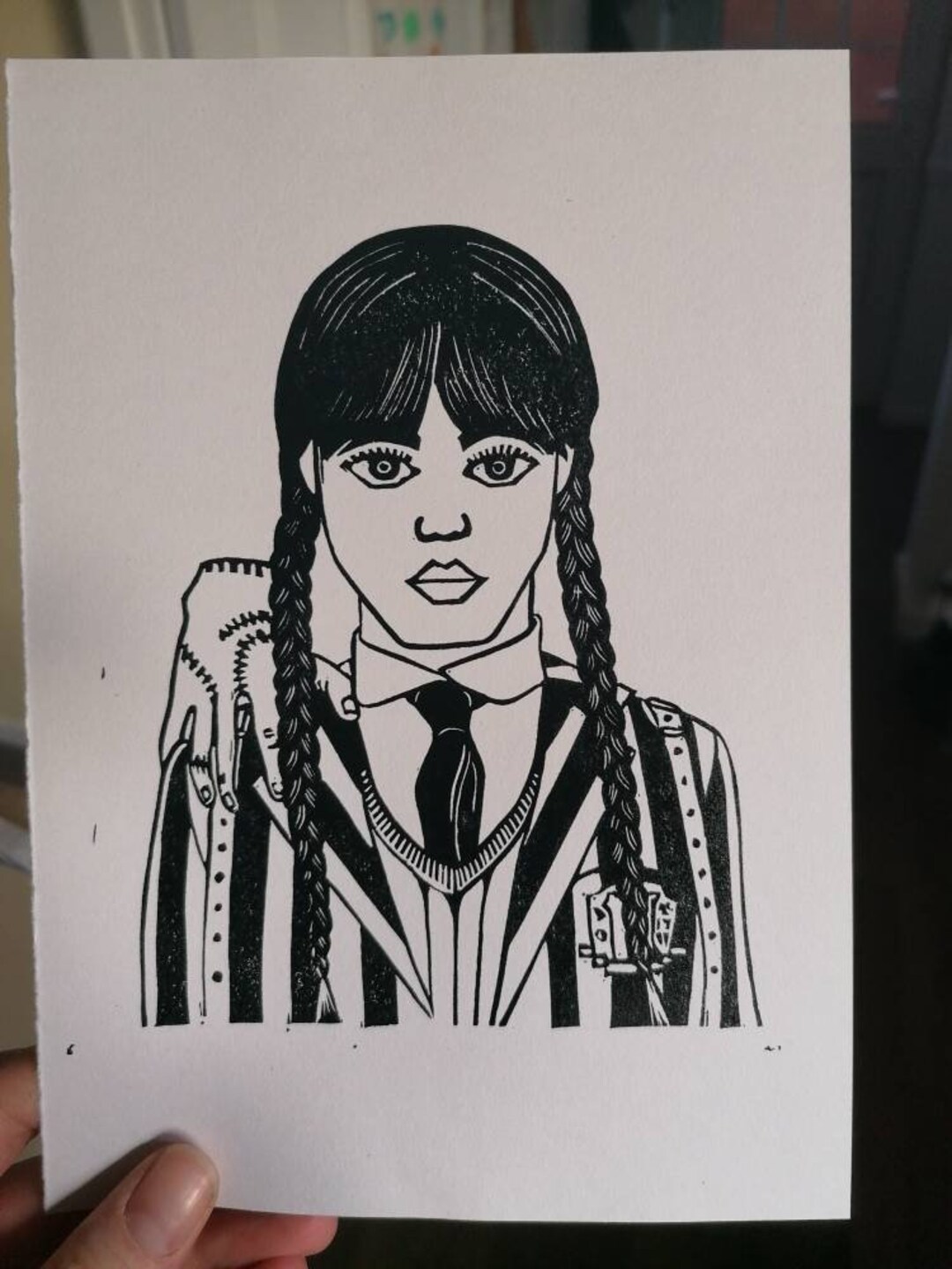 Wednesday Addams Print - Wednesday Addams - Original Lino Print ...