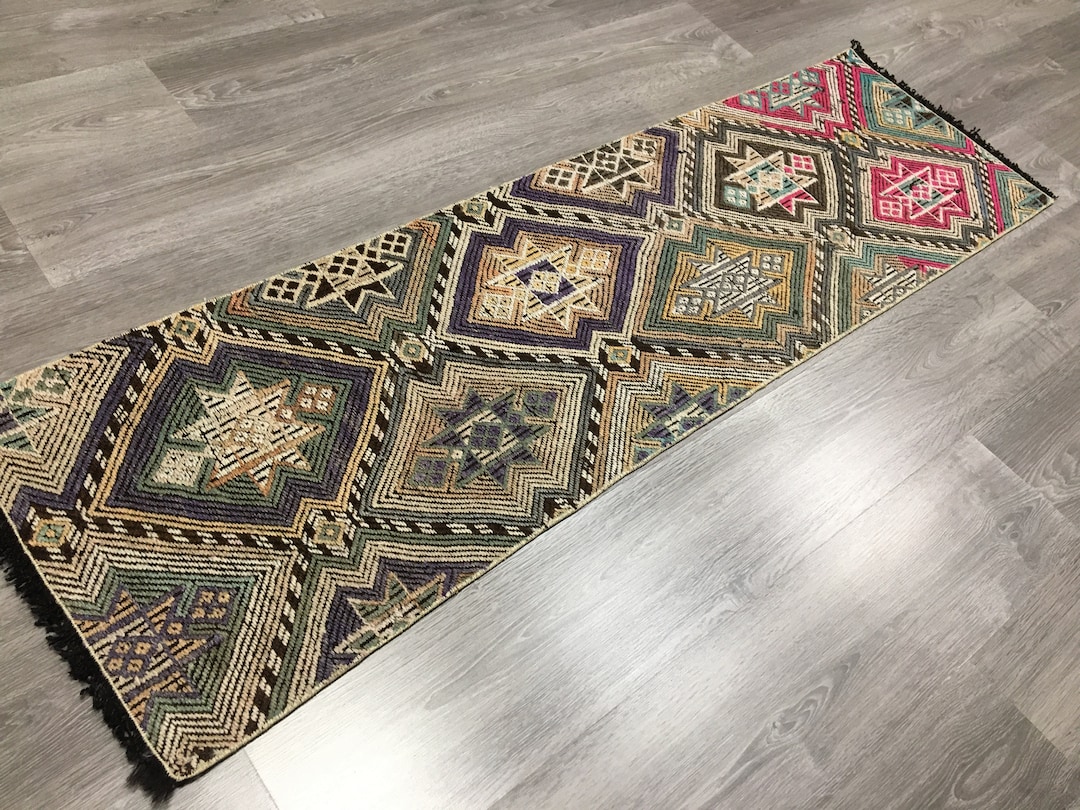 Vintage Turkish Kilim Runner, Hand-embroidered Wool Hallway Rug - Etsy