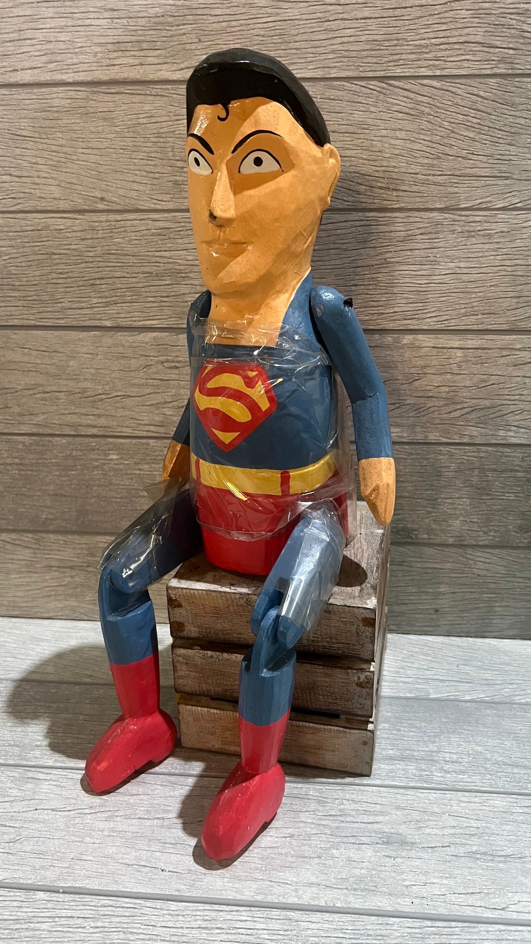 Superman Toy Doll Puppet Superhero BIG Handmade Hand Painted Wooden 15 ...