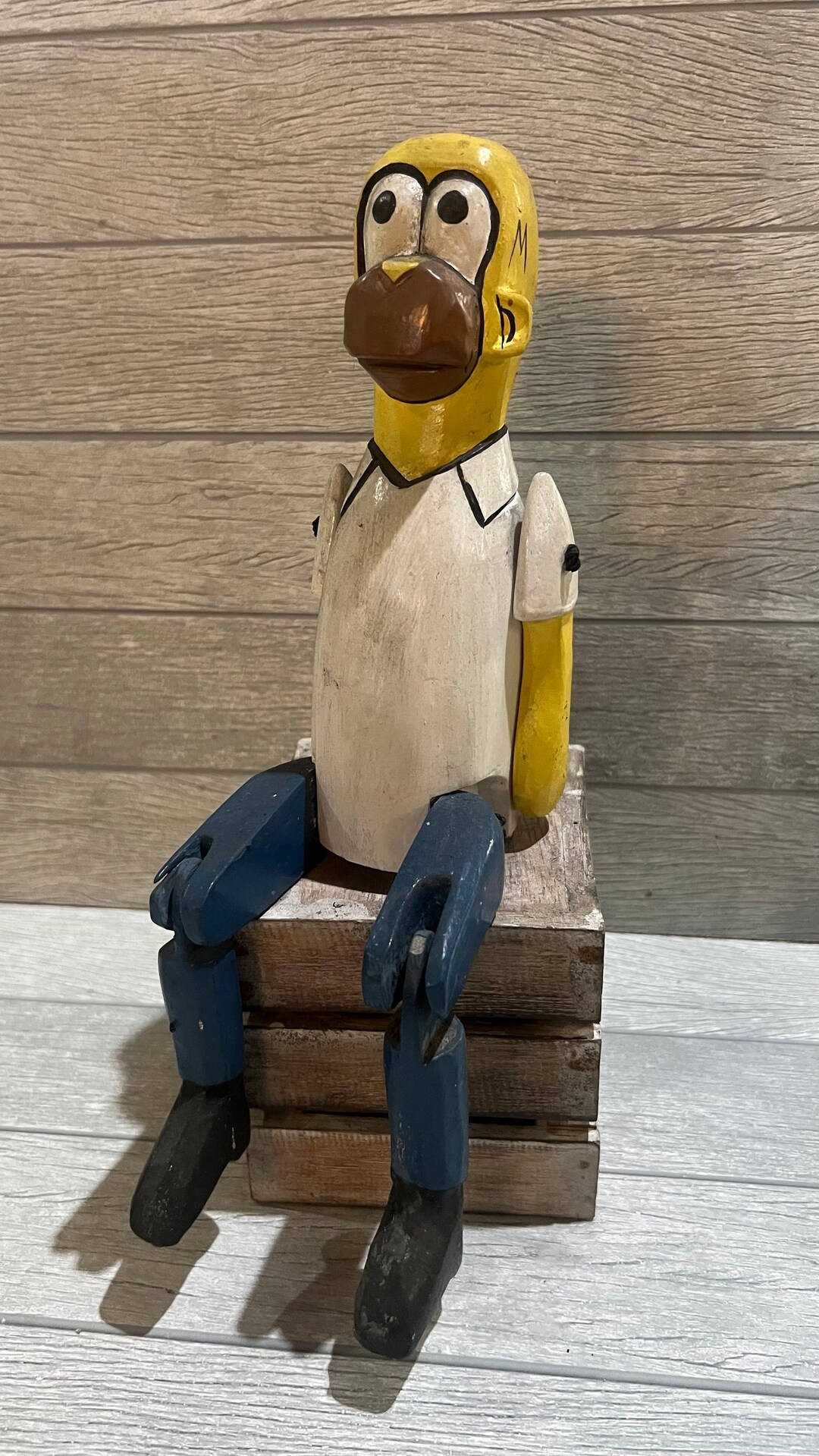 Homer Simpson Toy Doll Puppet Handmade Hand Painted Simpsons Wooden ...