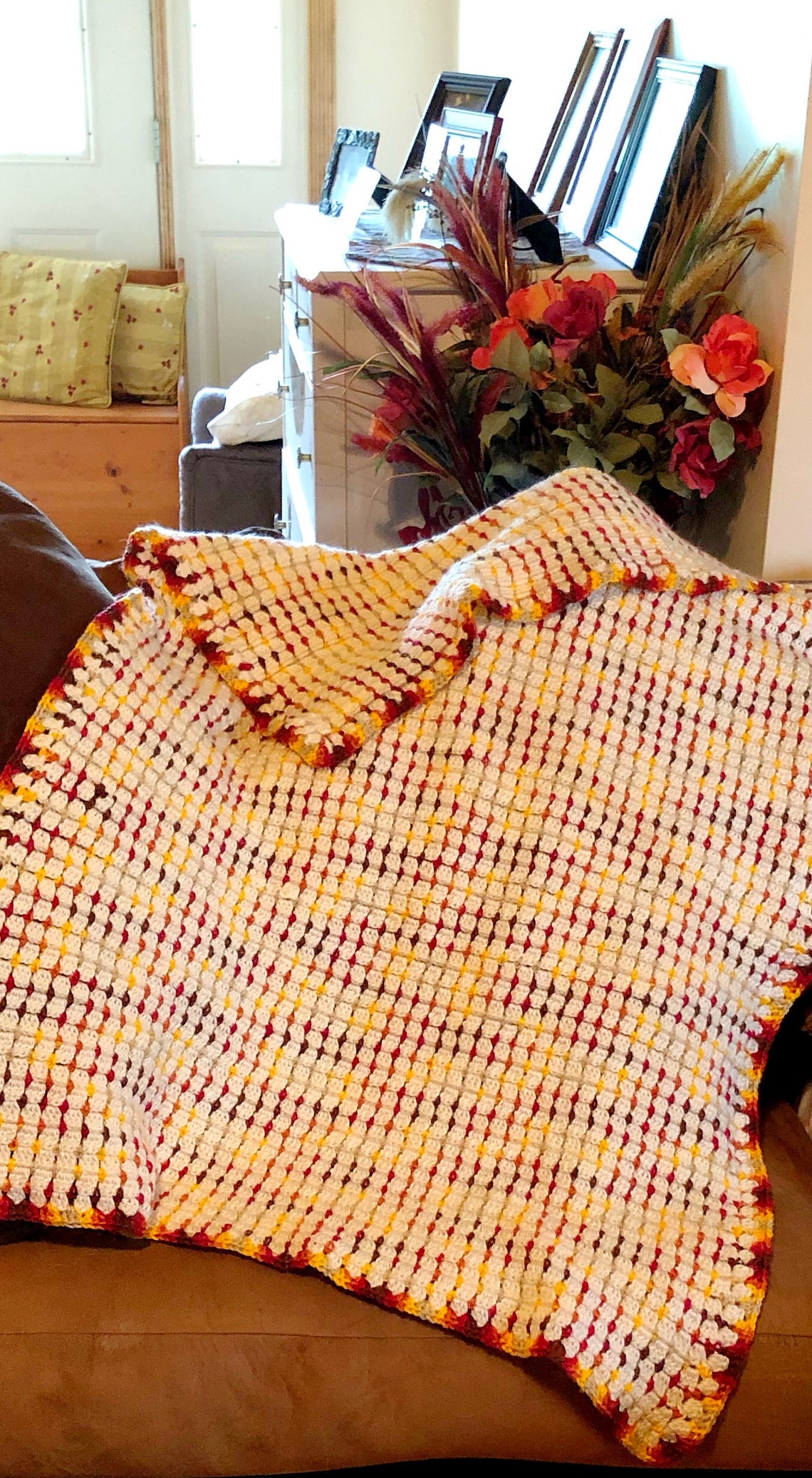 Multi Color Blanket Pattern Easy Crochet Fireside Throw - Etsy