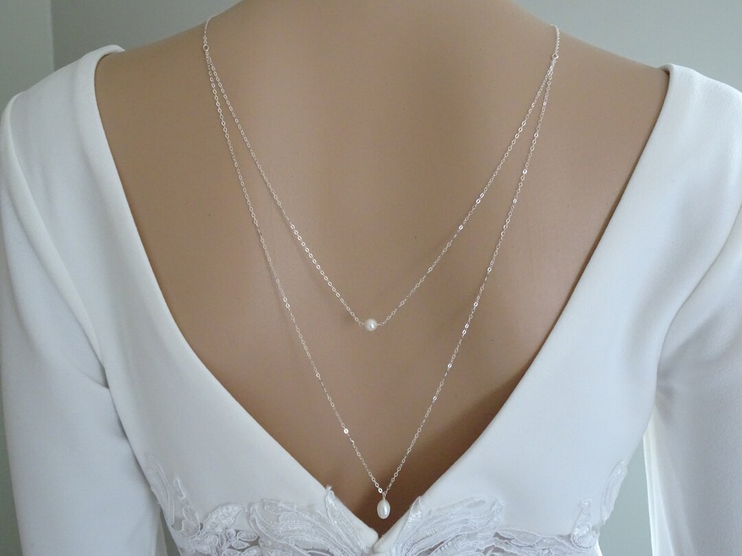 Freshwater Pearl Back Necklace Pearl Wedding Necklace Double Strand ...