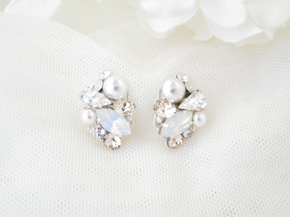 Pearl cluster earrings bridal store