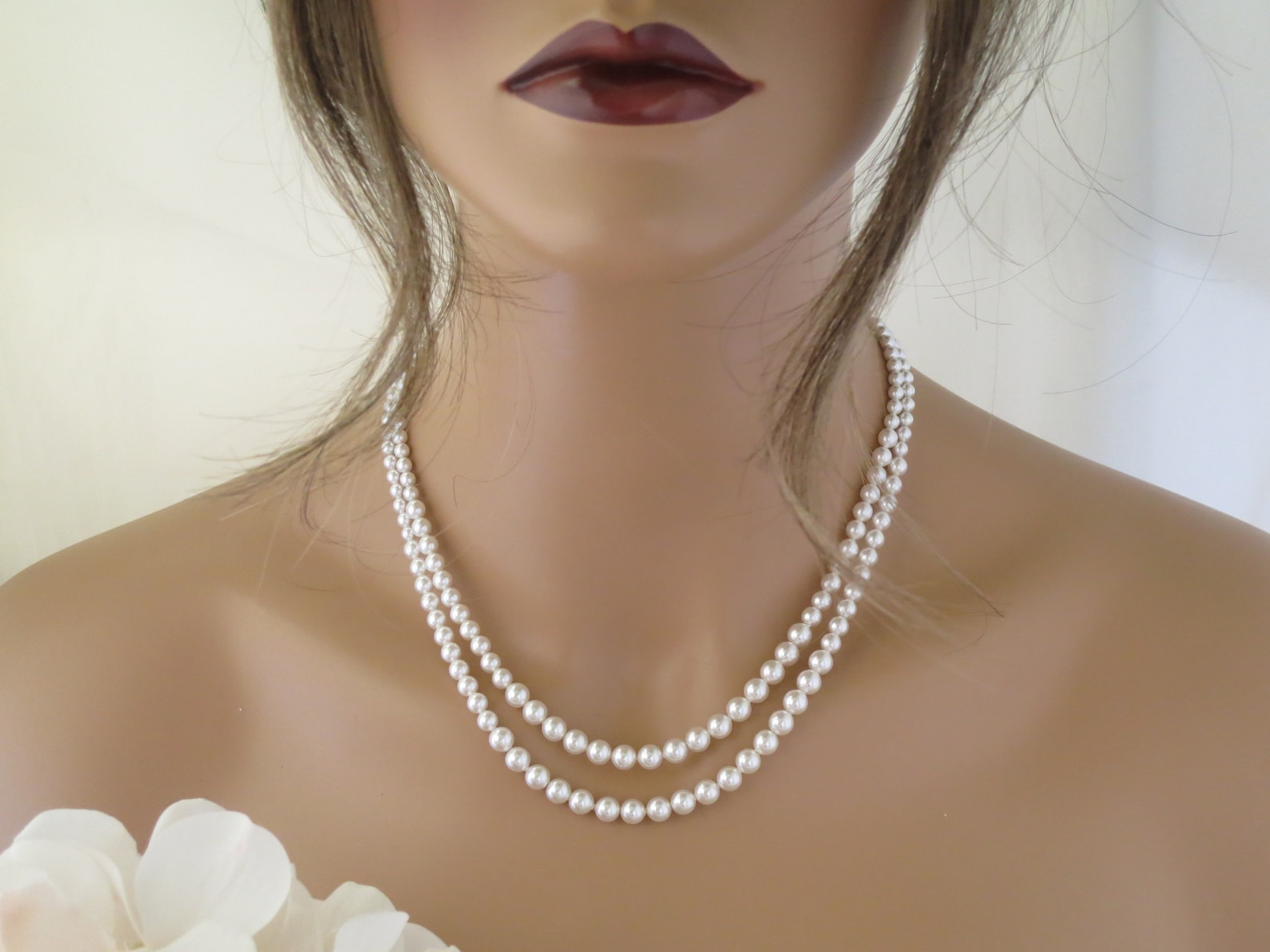 Double Strand Pearl Necklace: Graduated Pearls, Elegant Bridal Jewelry ...