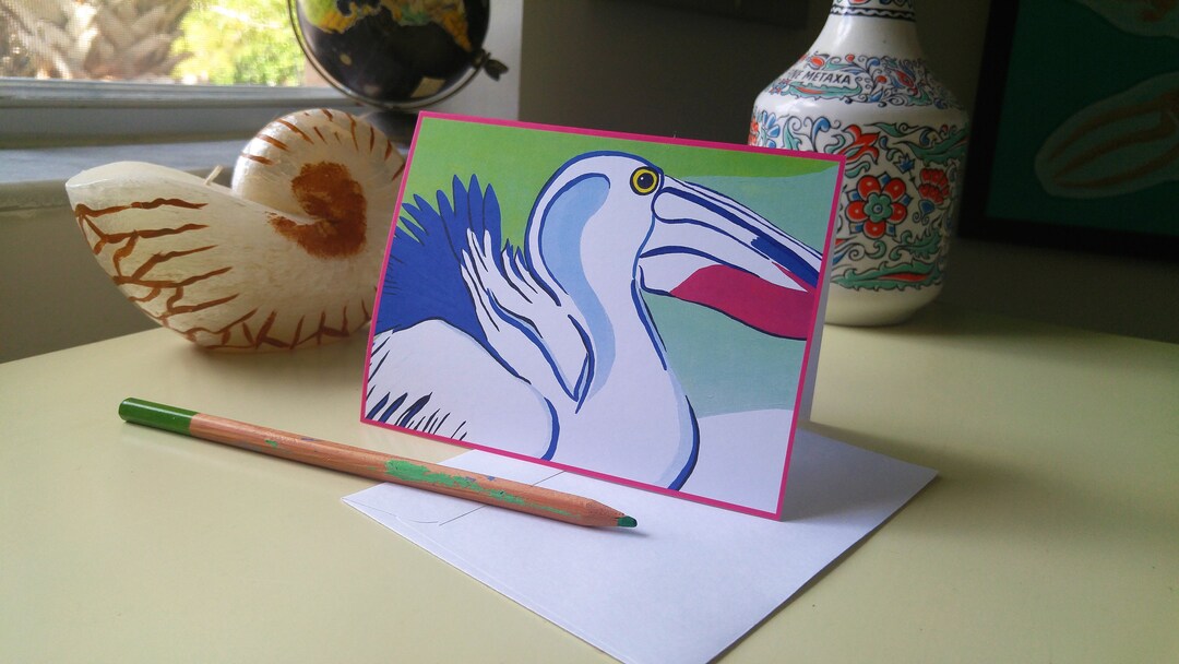 4 Blank Note Cards With White Pelican Shorebird Swimming on the Ocean ...