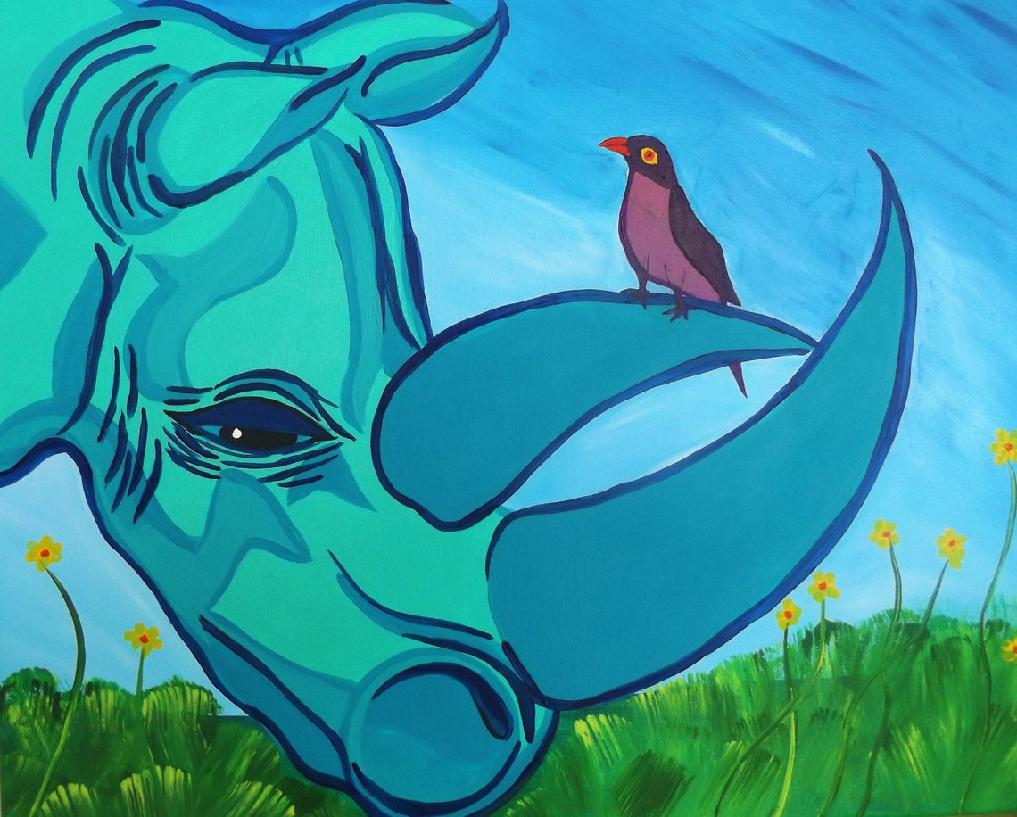 Art Print 8x10 White Rhinoceros Rhino With Oxpecker Bird - Etsy