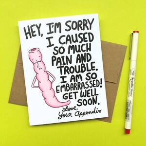 Funny Appendectomy Get Well Card Funny Appendicitis Card | Etsy