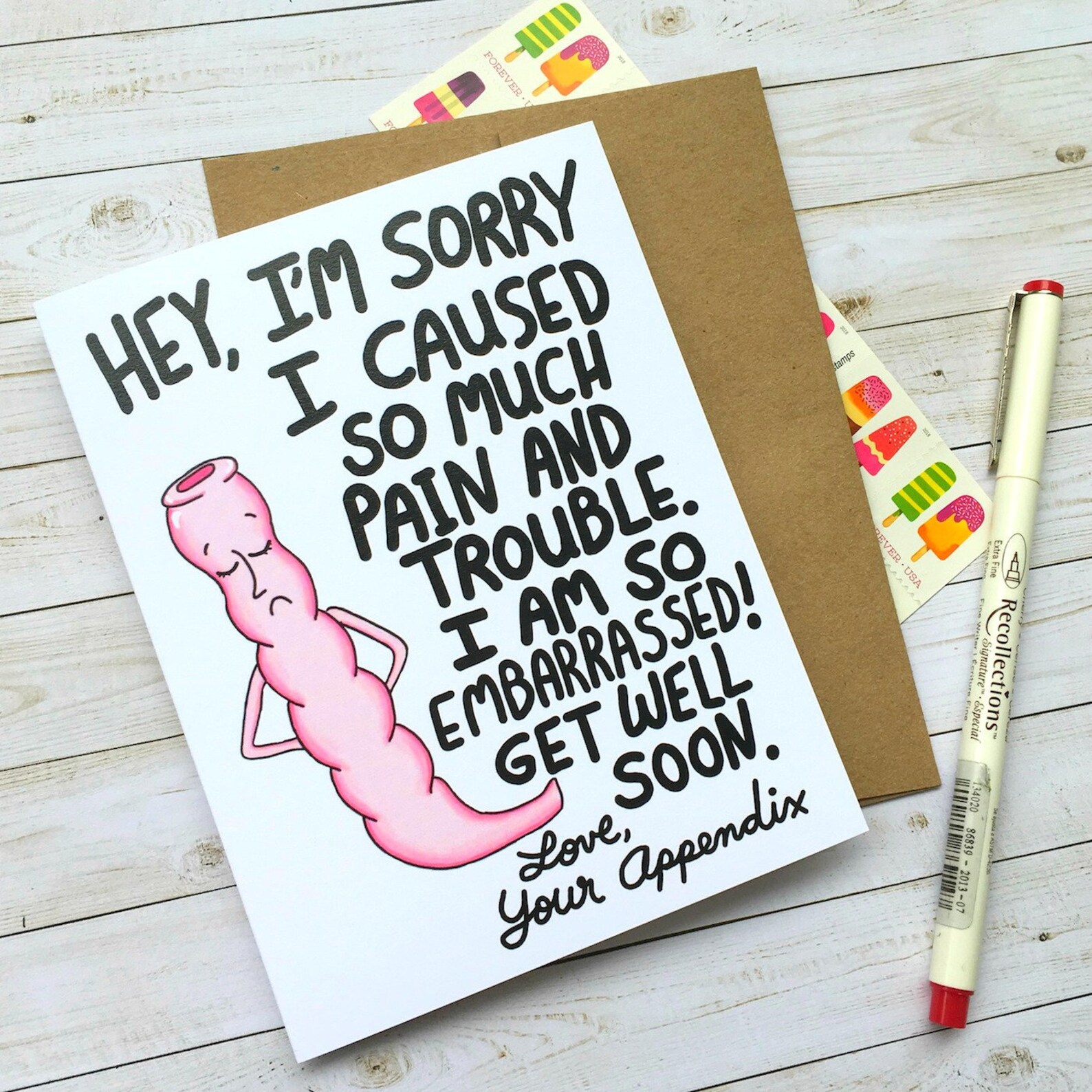 Funny Appendectomy Get Well Card Funny Appendicitis Card | Etsy