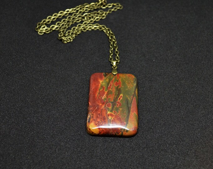 Autumn Colors Pendant Jasper Picasso Necklace, Rectangular Necklace ...