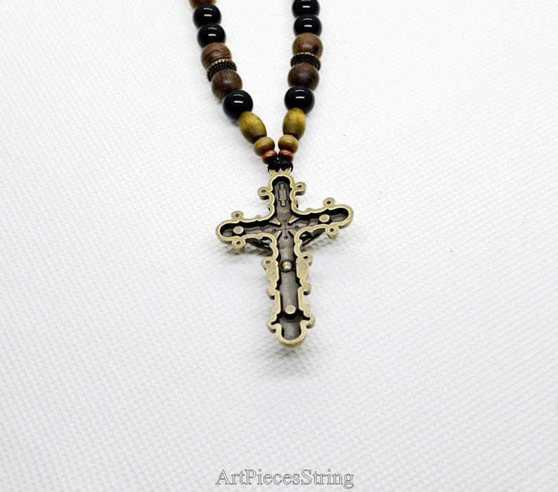 Cross necklace beads rosary string crucifix INRI mens | Etsy
