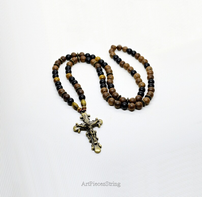 Cross necklace beads rosary string crucifix INRI mens | Etsy
