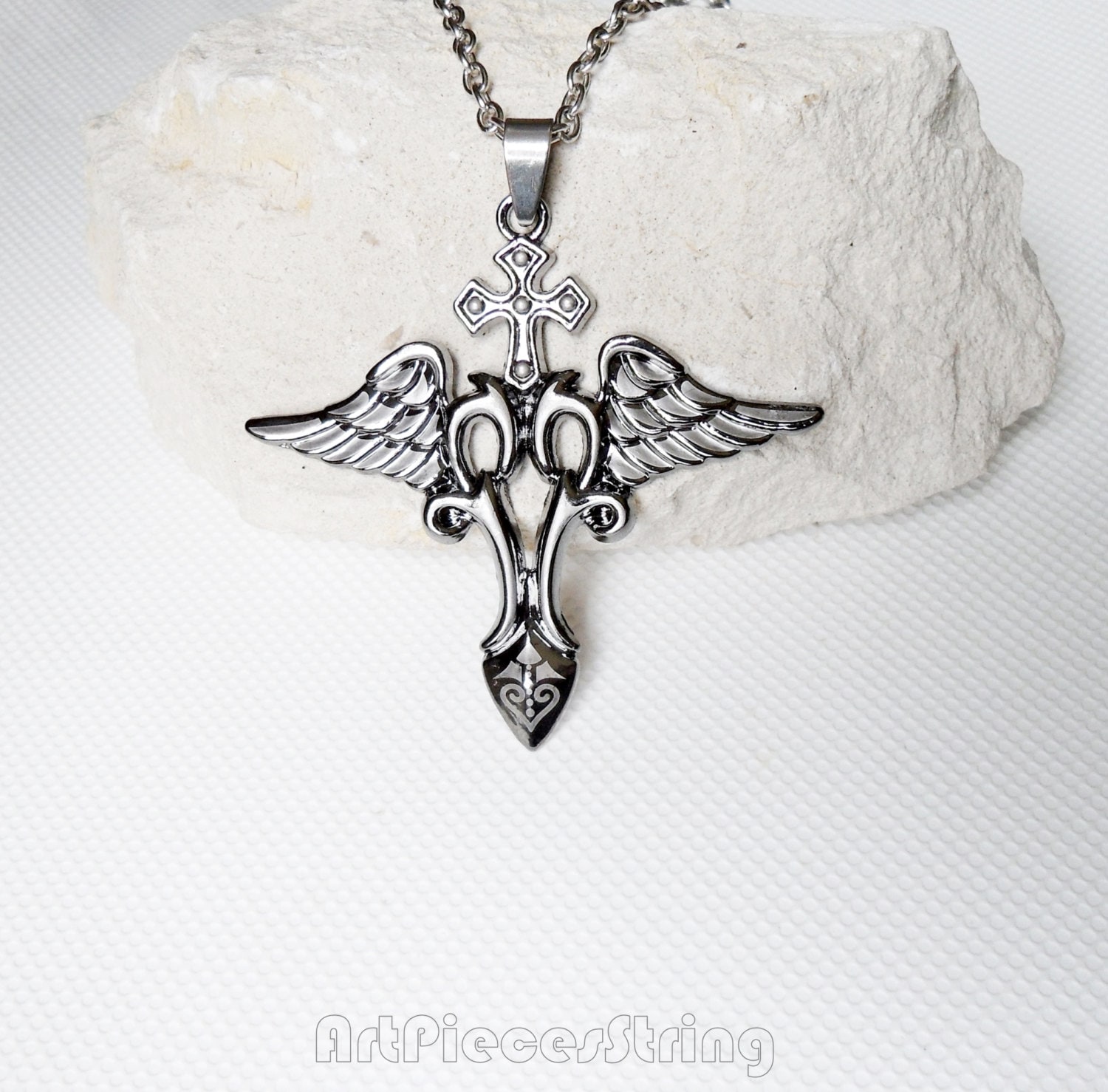 Angelic Cross Pendant Wings Titanium Alloy Cross Angelic - Etsy
