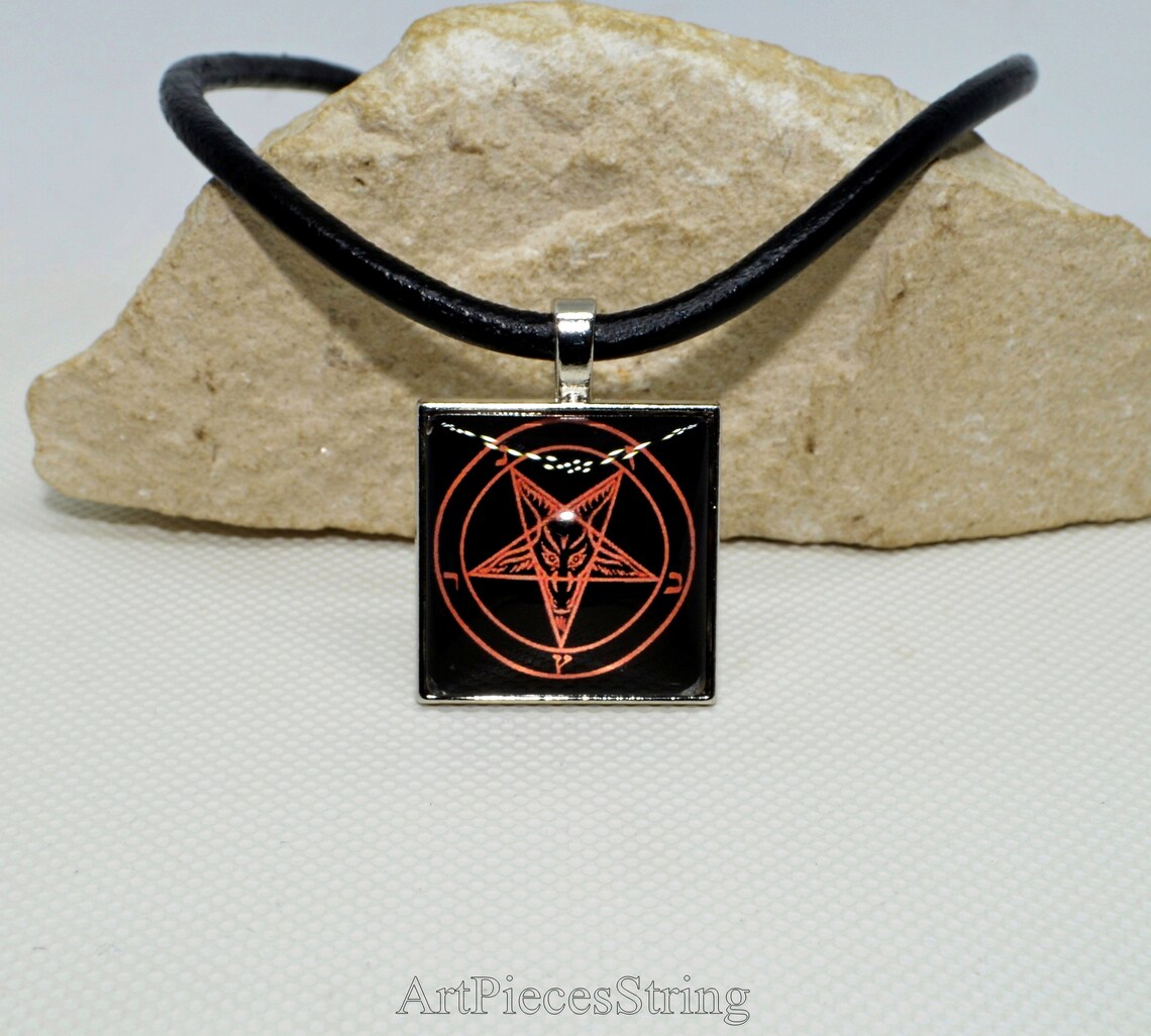 Lucifer Fiery Pentagram Necklace Leather Devil Face Pendant | Etsy