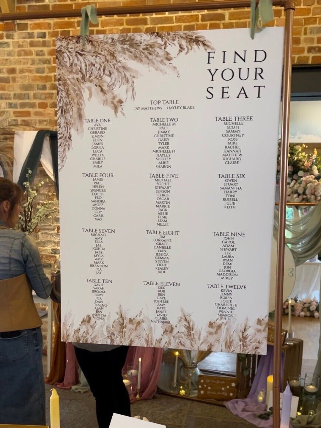 Wedding Seat Plan Table Plan Personalised Table Plan Pampas Table Plan ...