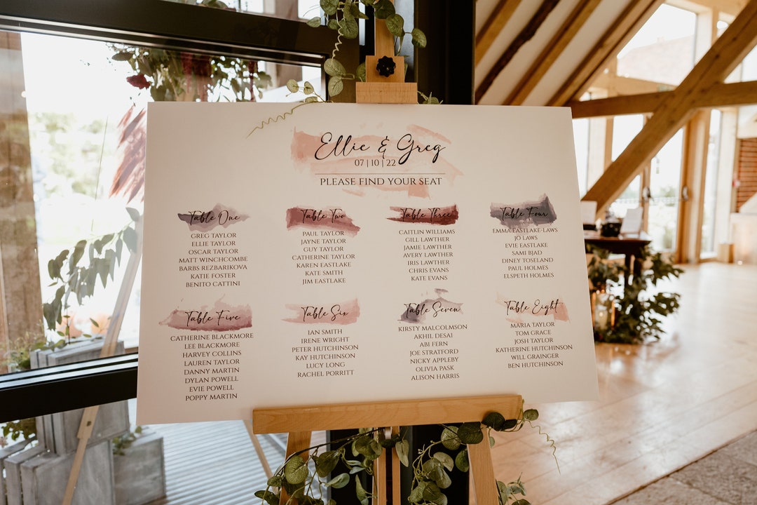 Wedding Seat Plan | Table Plan | Personalised Table Plan | Watercolour ...