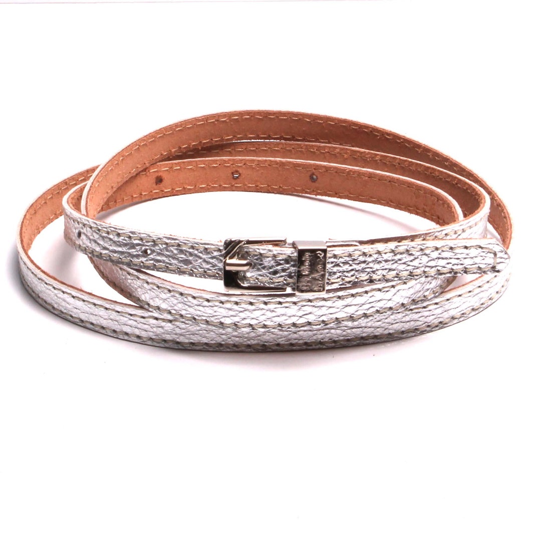 Fine Belt 1 Cm Silver Leather Woman Large Size Made by Craftsman in ...