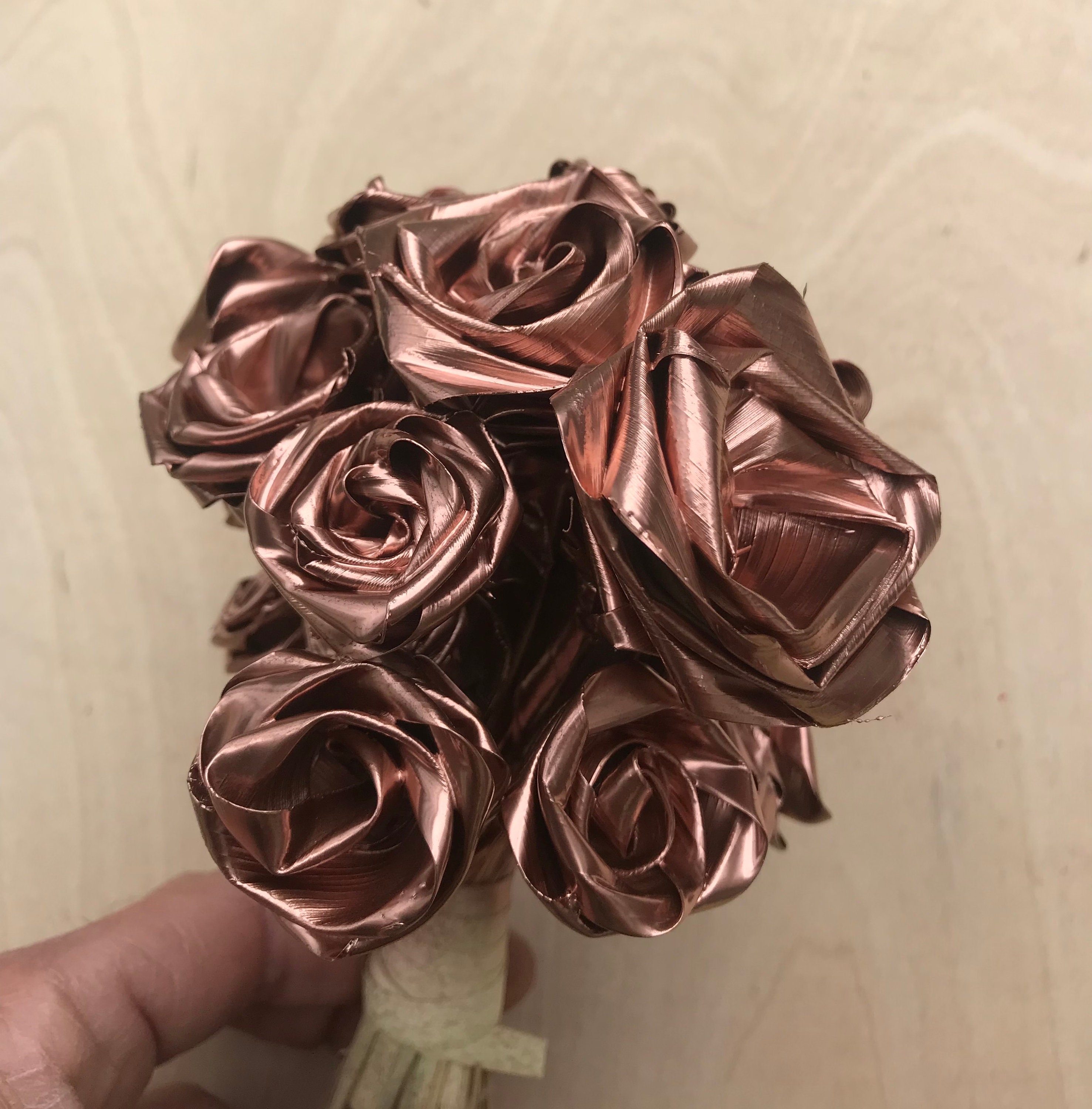 22 Rose Gold Roses Bouquet Smaller Palmetto Leaf Palm Roses, Flowers ...