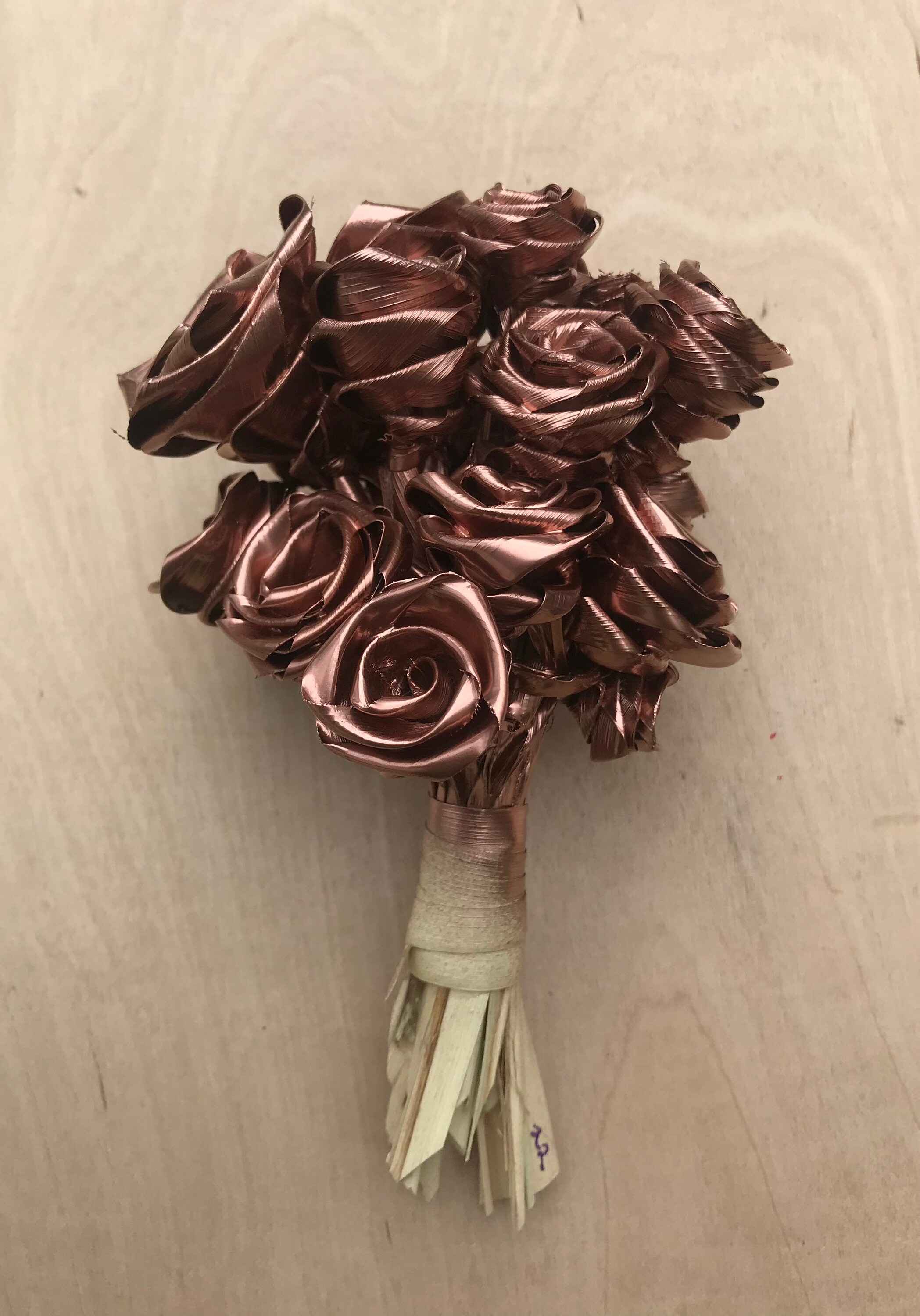 22 Rose Gold Roses Bouquet Smaller Palmetto Leaf Palm Roses, Flowers ...
