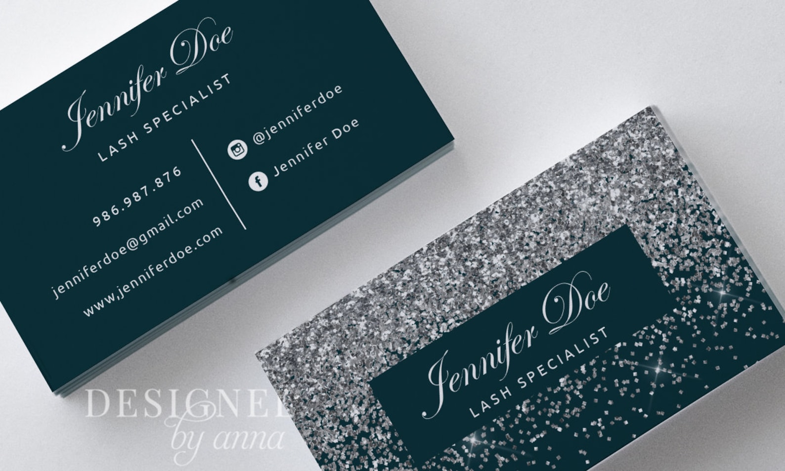 Silver Glitter Business Card Design Printable Business Card - Etsy
