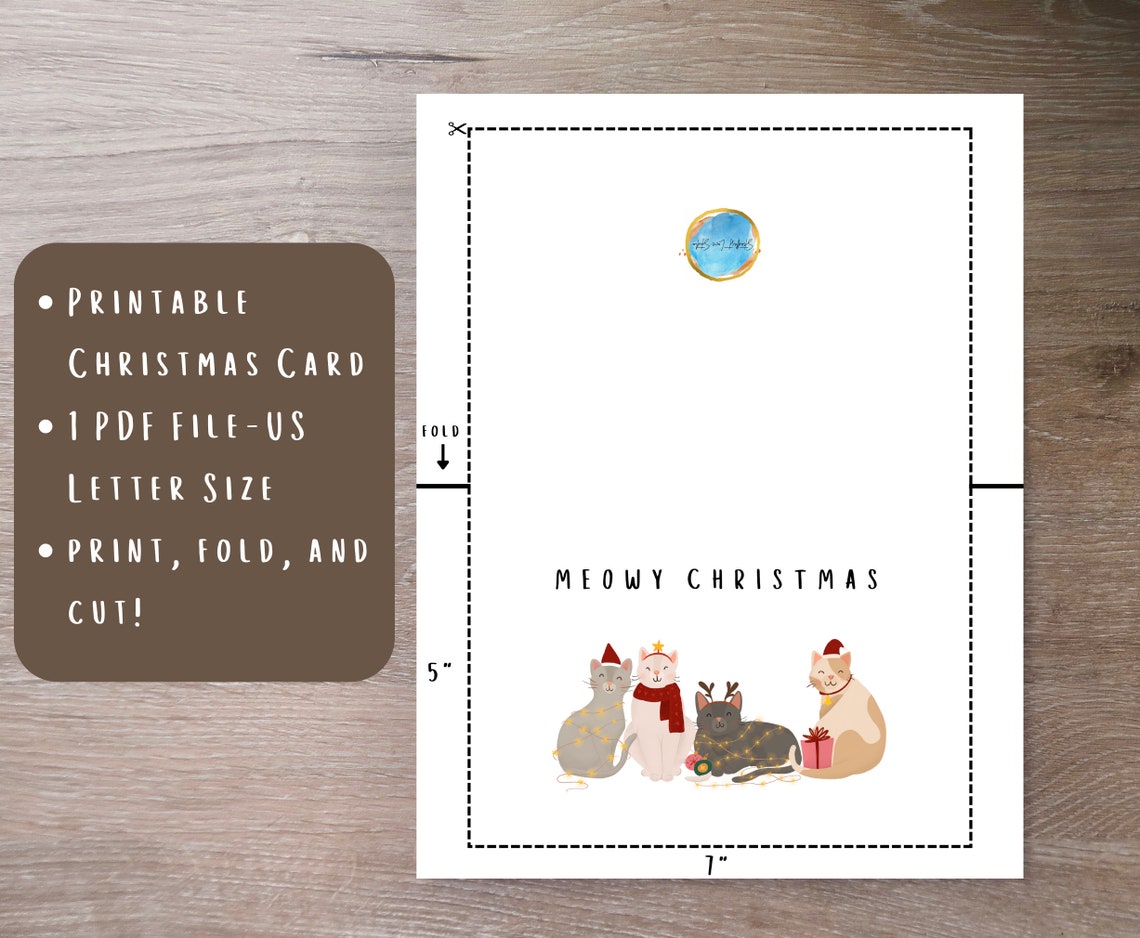 Meowy Christmas Card, Digital Download, Merry Christmas Card. Greeting ...