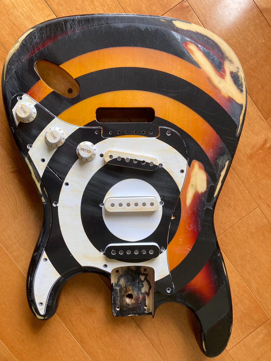 Relicd Strat Body With Aged Wylde Bullseye Decal. Heavy Distressed ...