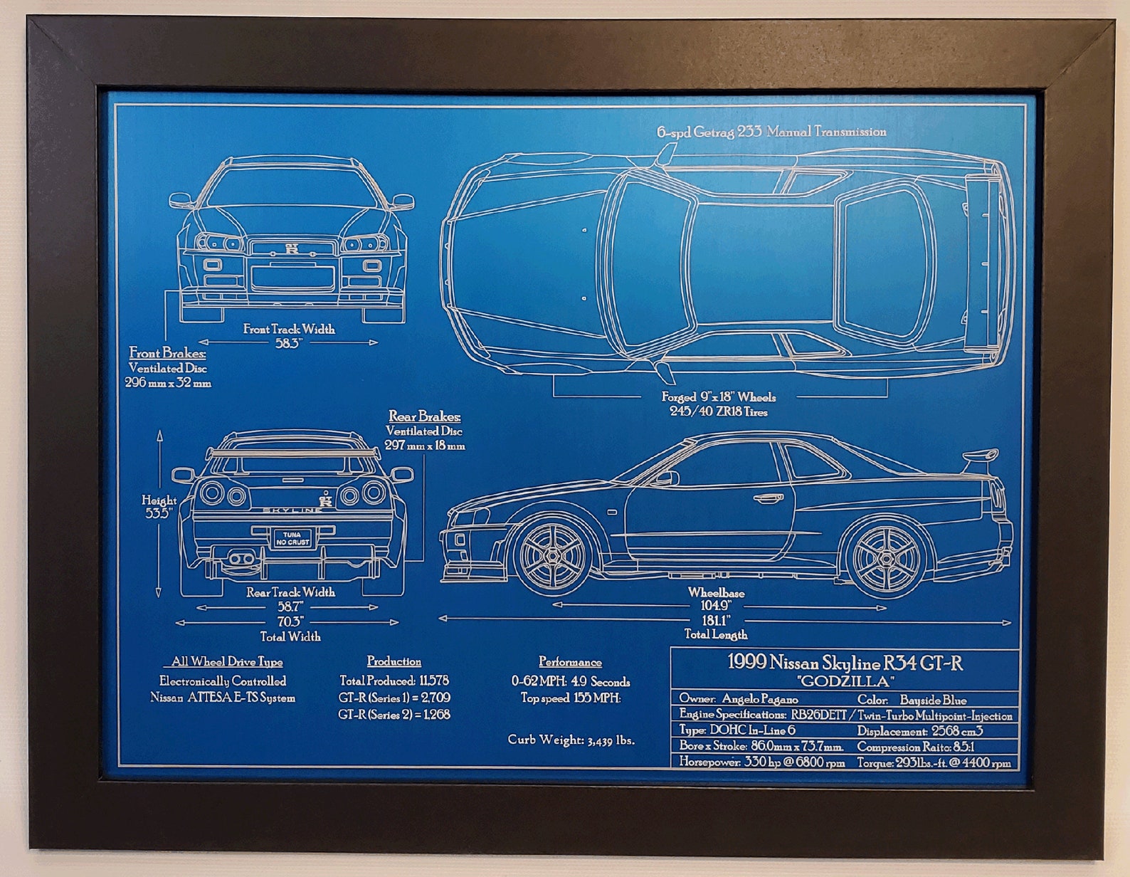 Personalized Custom Car Schematic Laser Engraved on Anodized Aluminum ...