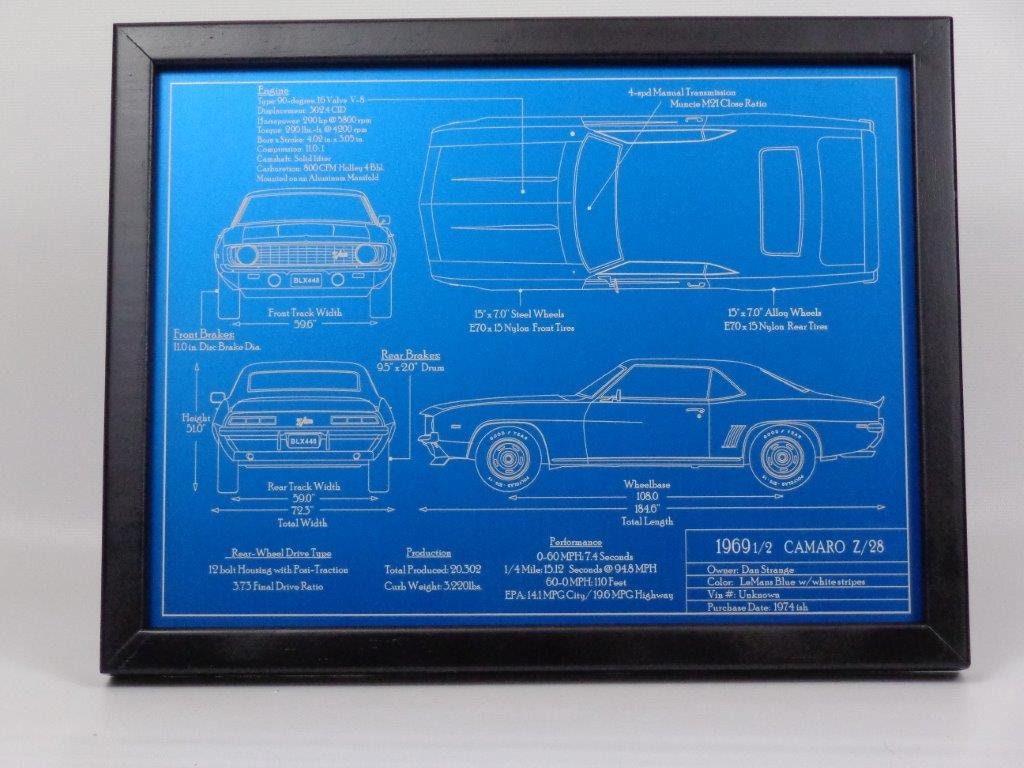 Personalized Custom Car Schematic Laser Engraved on Anodized Aluminum ...
