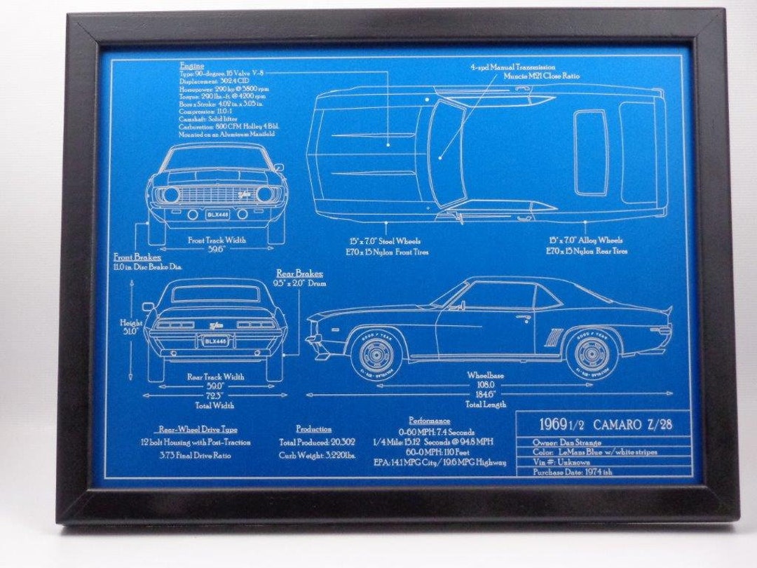 Personalized Custom Car Schematic Laser Engraved on Anodized Aluminum ...