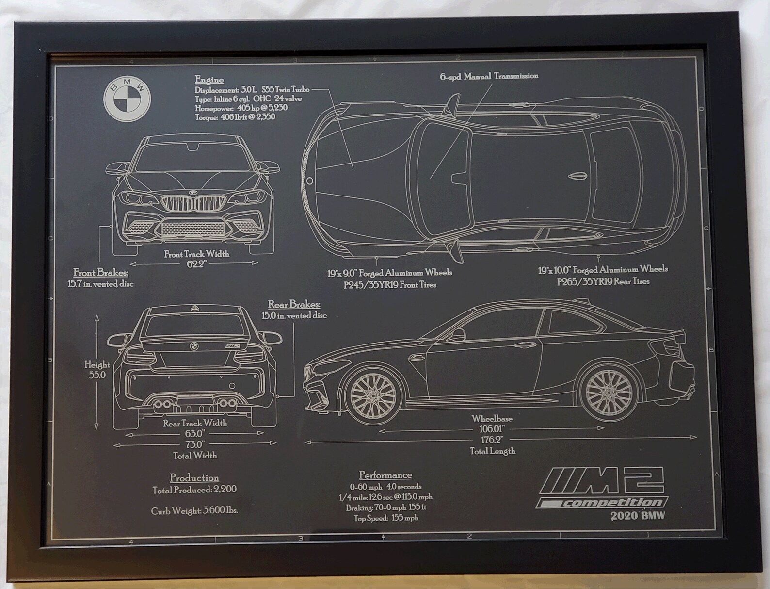 Personalized Custom Car Schematic Laser Engraved on Anodized Aluminum ...