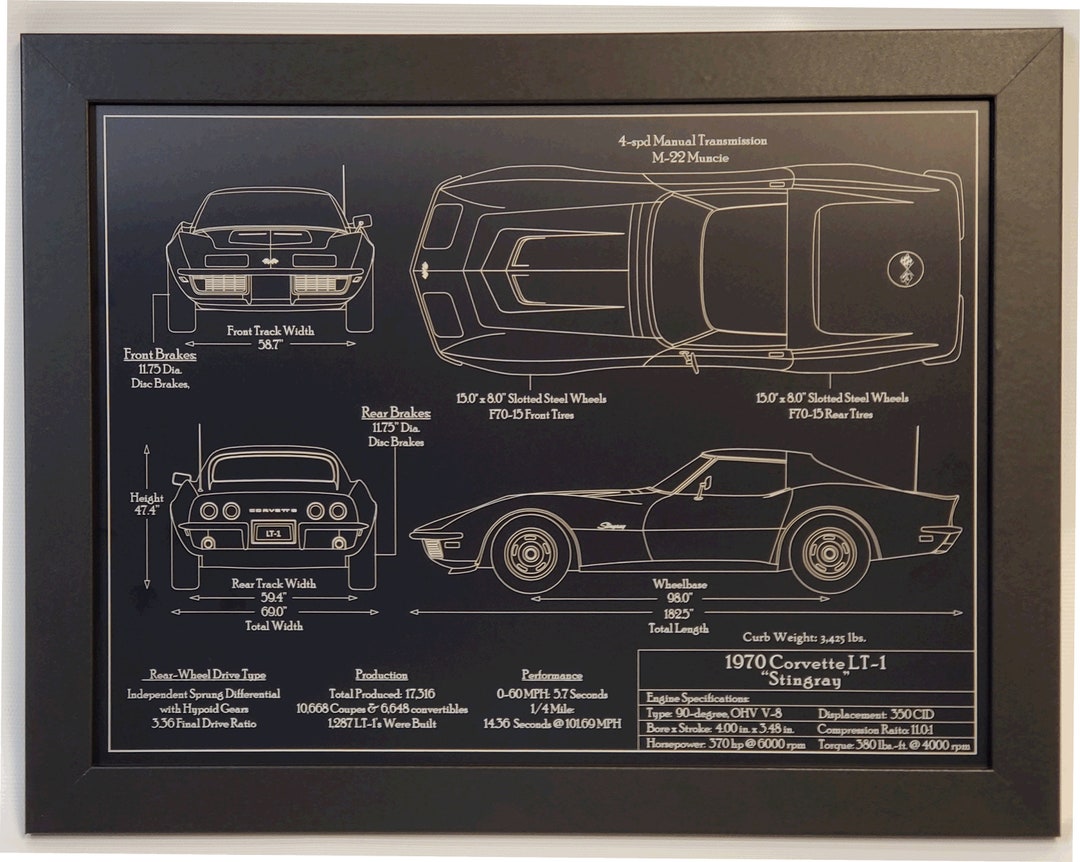 Personalized Chevrolet Corvette Print Schematic Laser Engraved on ...