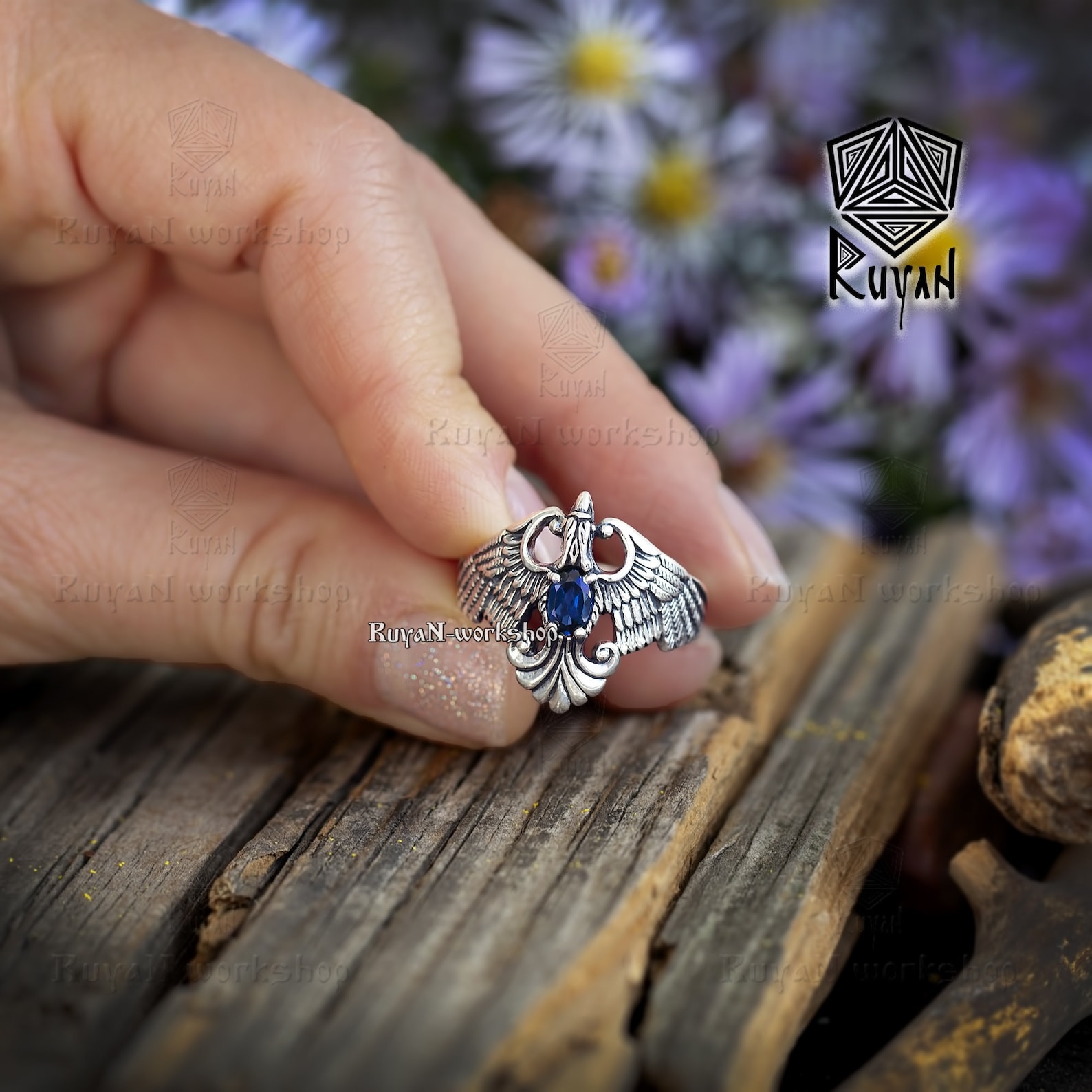 Phoenix Ring. Sterling silver Phoenix. Ring with gemstones. | Etsy