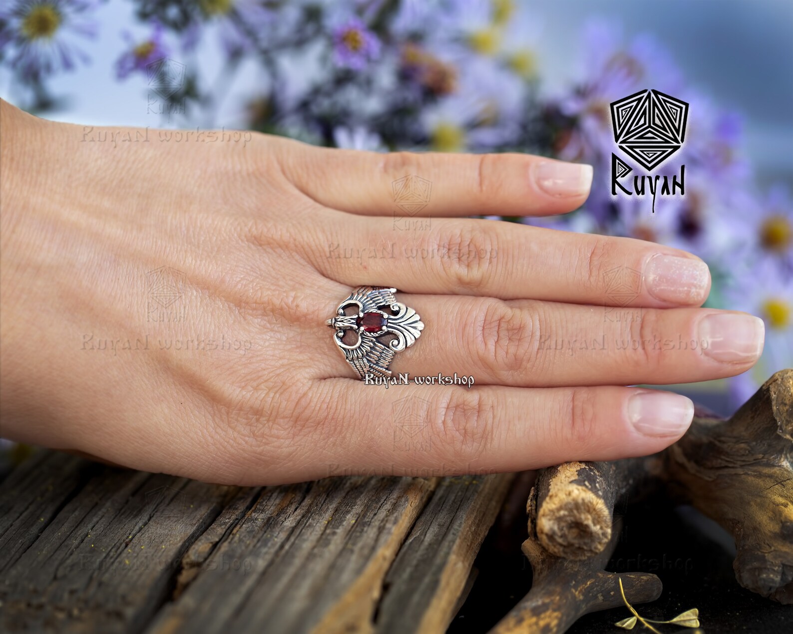 Phoenix Ring. Sterling silver Phoenix. Ring with gemstones. | Etsy