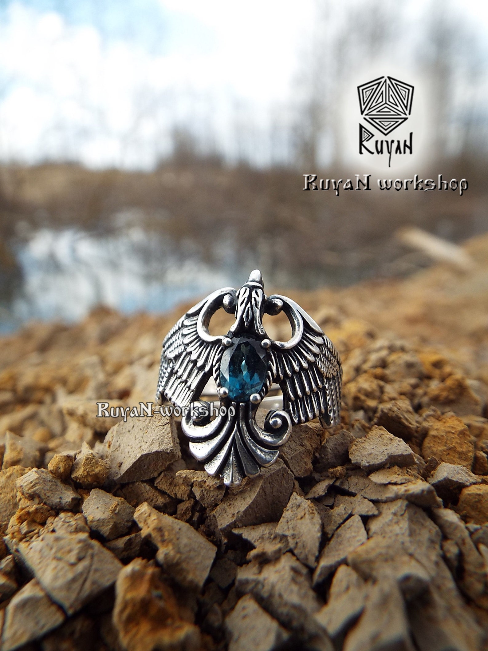 Phoenix Ring. Sterling silver Phoenix. Ring with gemstones. | Etsy