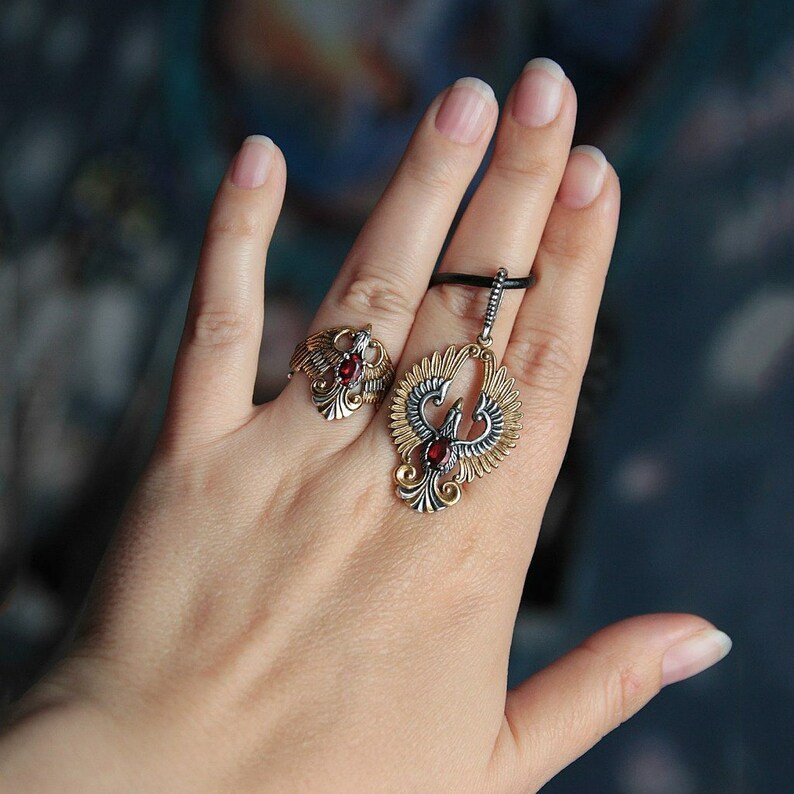 Phoenix Ring. Sterling silver Phoenix. Ring with gemstones. | Etsy