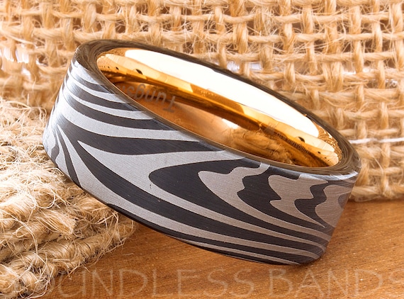 Tungsten Ring Damascus Steel Pattern Tungsten Ring Men's | Etsy