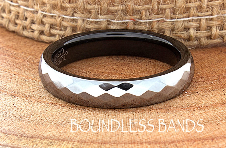 Faceted Tungsten Wedding Band, High Polished 4mm, Custom Engraved - Etsy