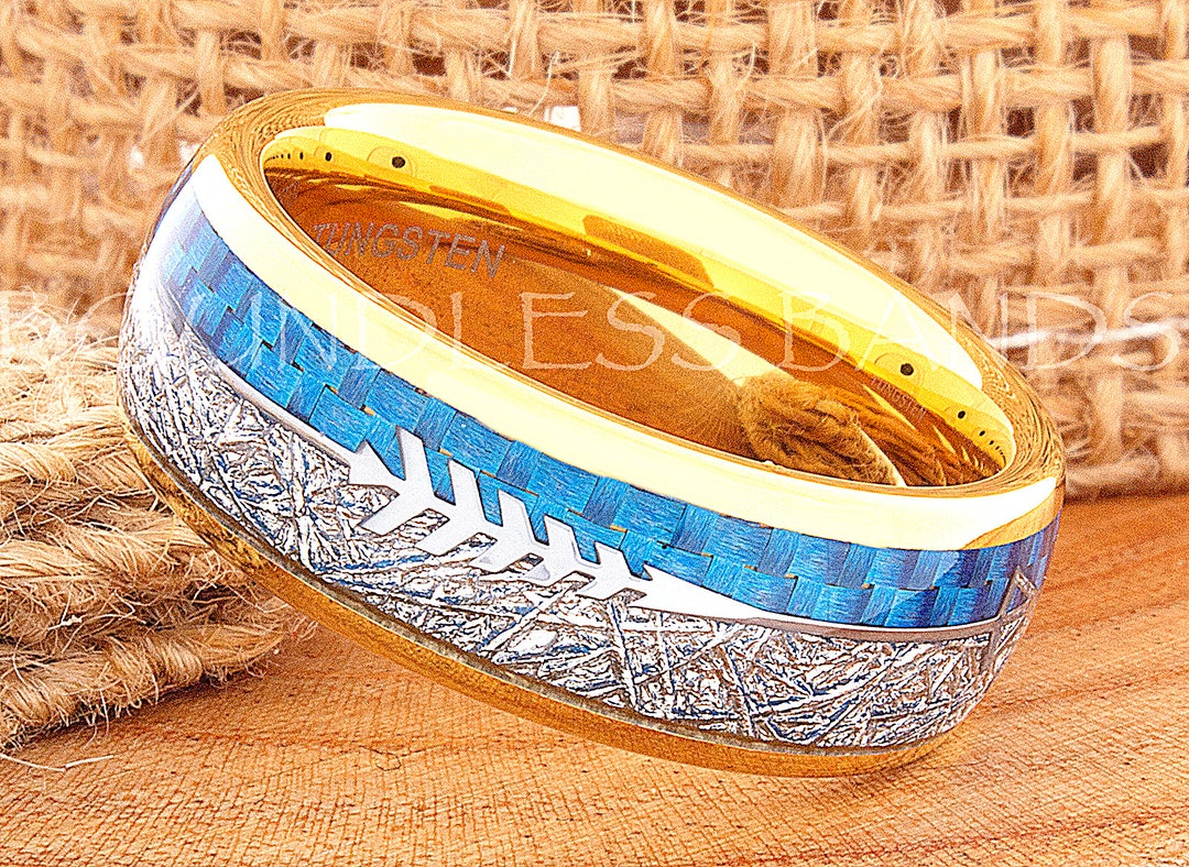 Gold Meteorite Ring, Arrow Meteorite Ring, Blue Carbon Fiber, Meteorite ...