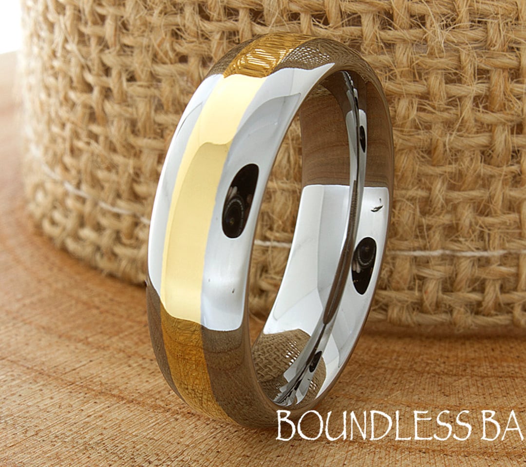 Two Tone Gold, Tungsten Ring, Men's Tungsten Wedding Band, Silver ...