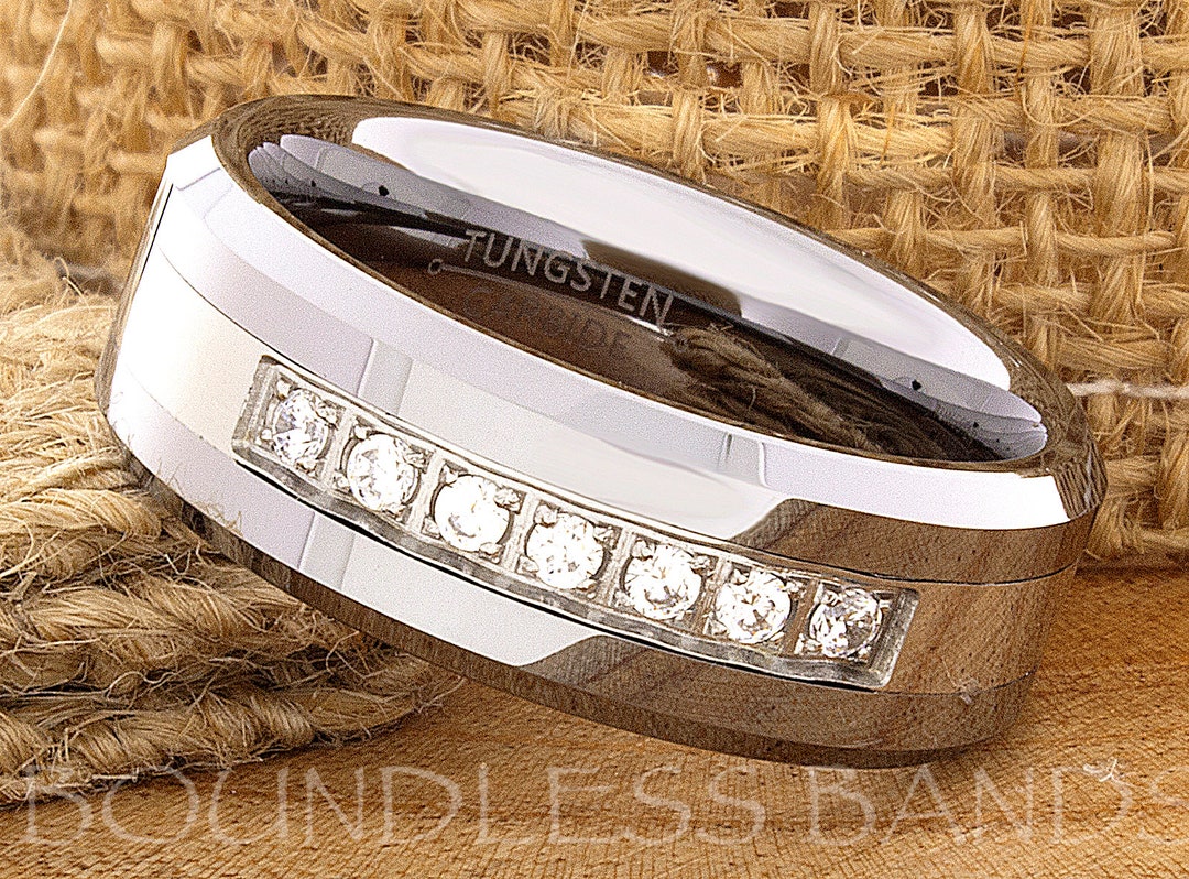 Tungsten Ring, 8mm Tungsten Ring, Personalized Ring, Tungsten CZ Ring ...