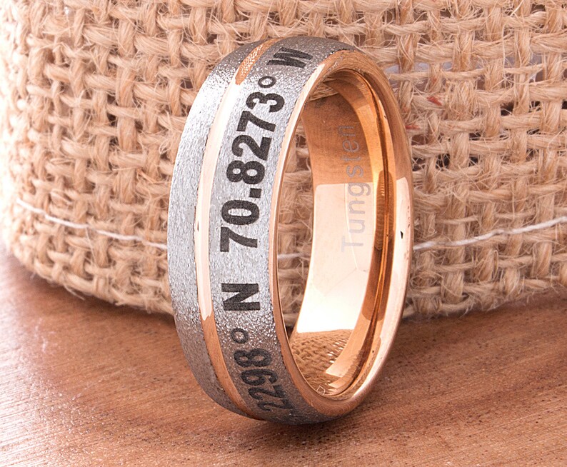 Tungsten Ring Coordinates Location Wedding Ring Anniversary - Etsy
