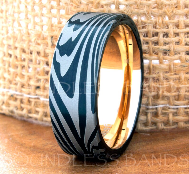 Tungsten Ring Damascus Steel Pattern Tungsten Ring Men's - Etsy