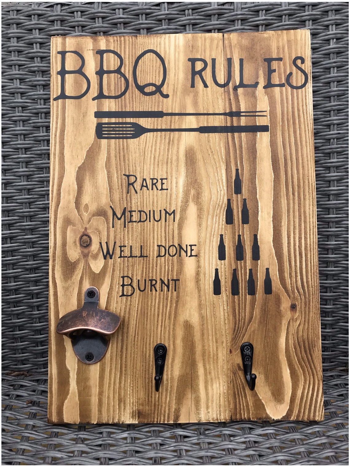 Personalised Bbq Sign With Hooks and Bottle Opener , BBQ King Sign, BBQ ...